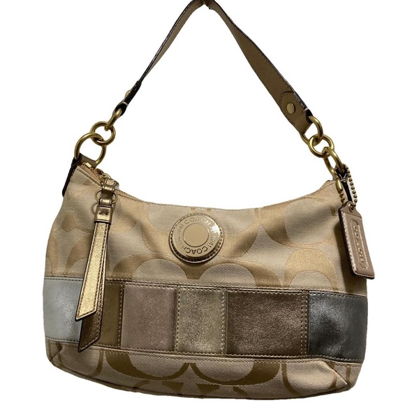 Coach | Bags | Coach Gold Metallic Shoulder Bag With Patchwork Design ...